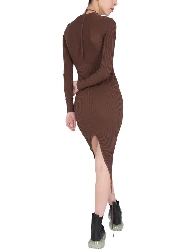 ANDREĀDAMO Cut-out Fitted Knitted Dress - Brown
