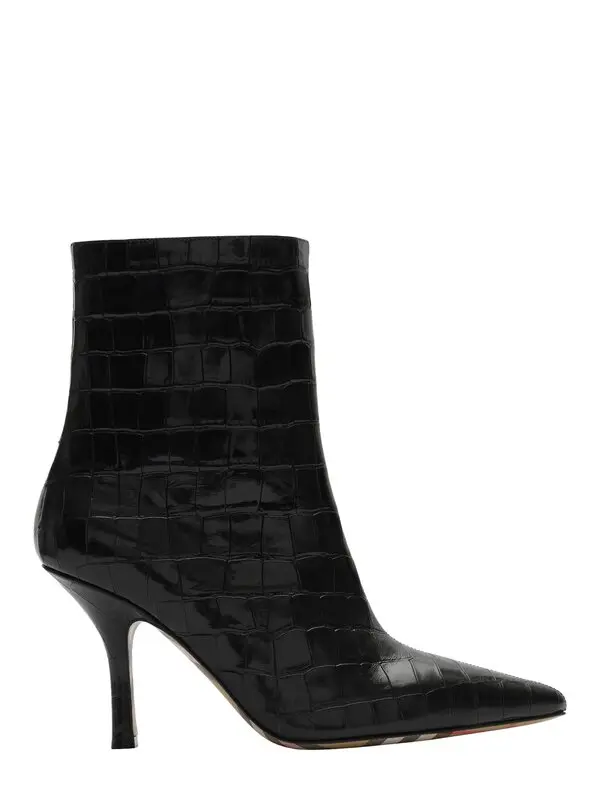 Burberry Croc-embossed Leather Dame Ankle Boots 90 - Black