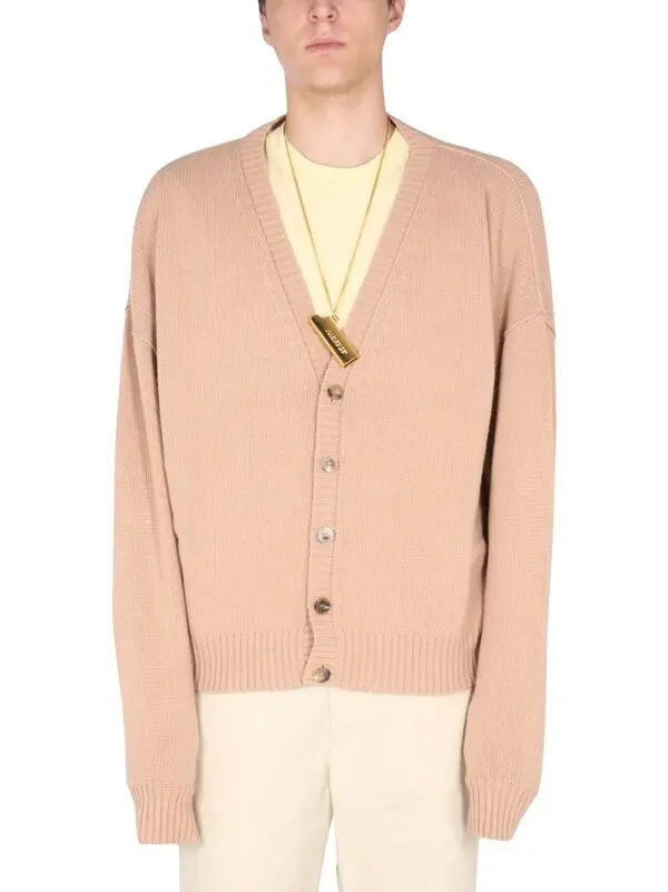 AMBUSH Oversize Fit Cashmere Blend Cardigan With Logo - Beige