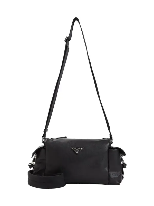 Prada Leather Crossbody Messenger Bag 24/32 Cm X 17 Cm X 12 Cm - Black