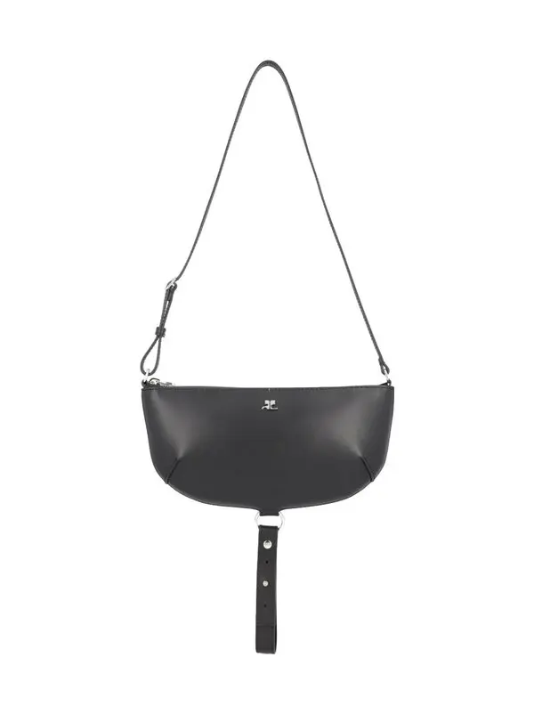COURREGES Leather Shoulder Bag With Detachable Strap - Black