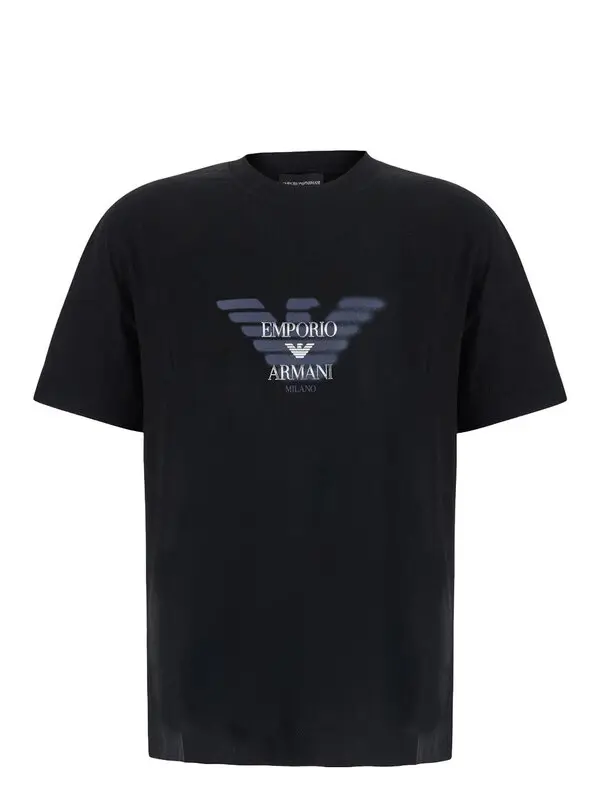 Emporio Armani Regular-fit Cotton T-shirt With Front Logo Print - Black