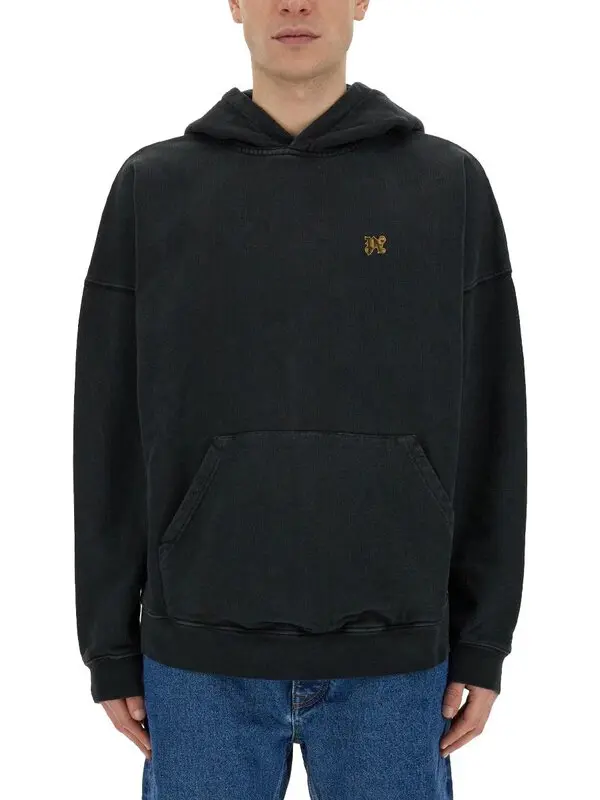 Palm Angels Back Burning Monogram Hoodie - Black