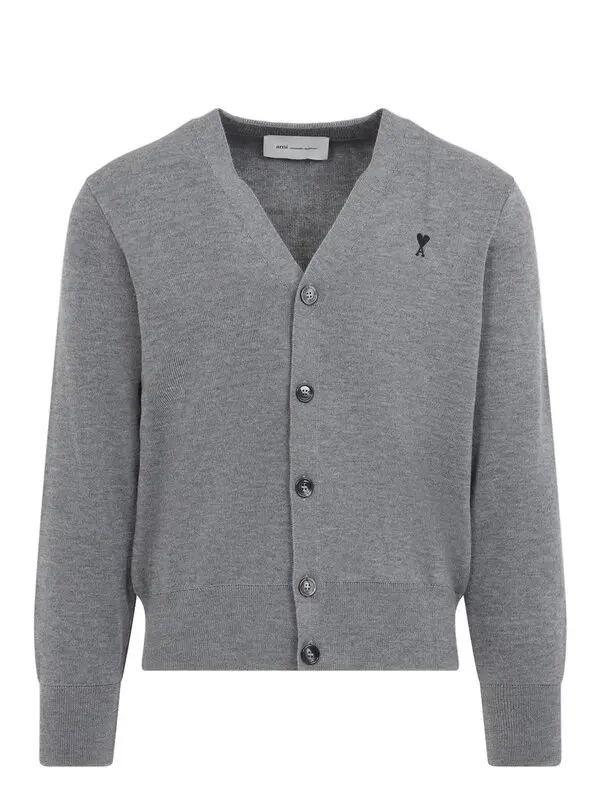 AMI Paris Adc Wool Cardigan For - Grey
