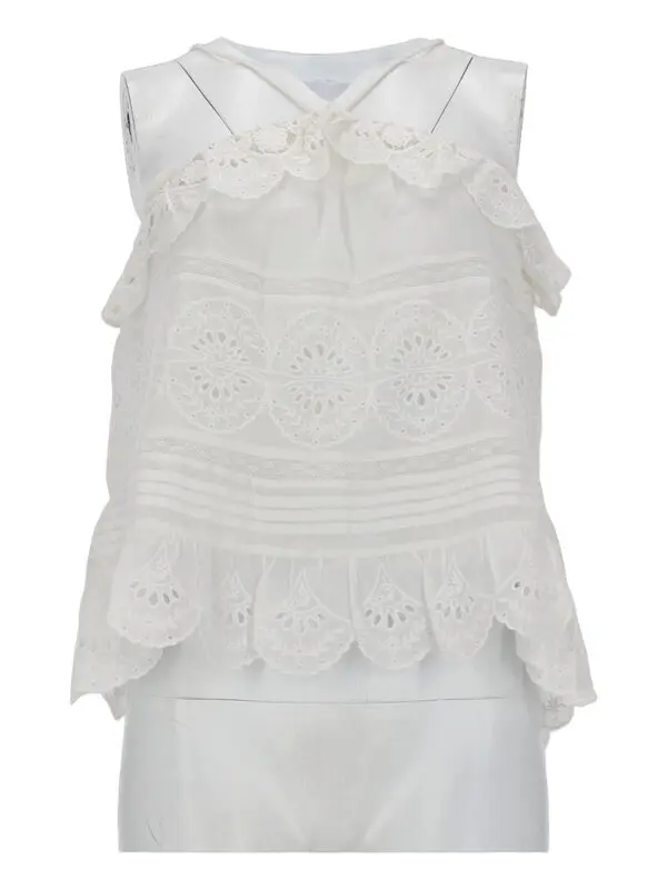 MARANT ETOILE Sleeveless Lace Embroidered Peplum Top - White