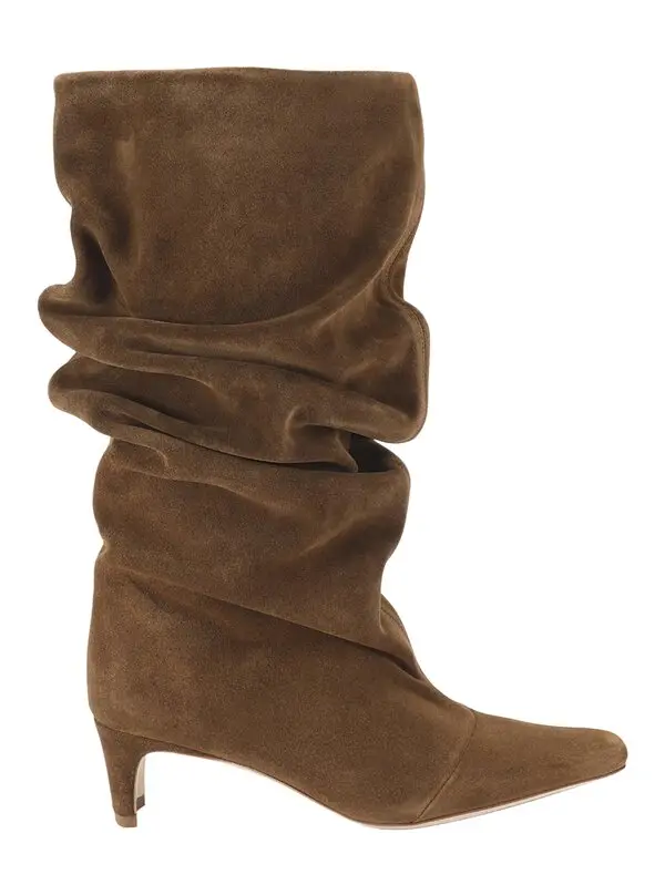 Staud Suede Wally Slouch Heeled Boots 55 - Brown