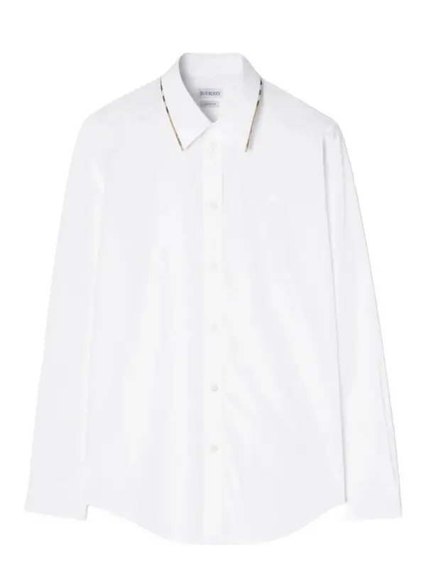 Burberry Check Trim Long Sleeved Shirt - Optical White