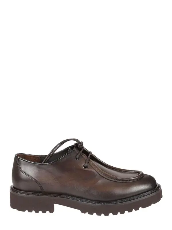 DOUCAL'S Two-hole Round-toe Lace-up Shoes - Black
