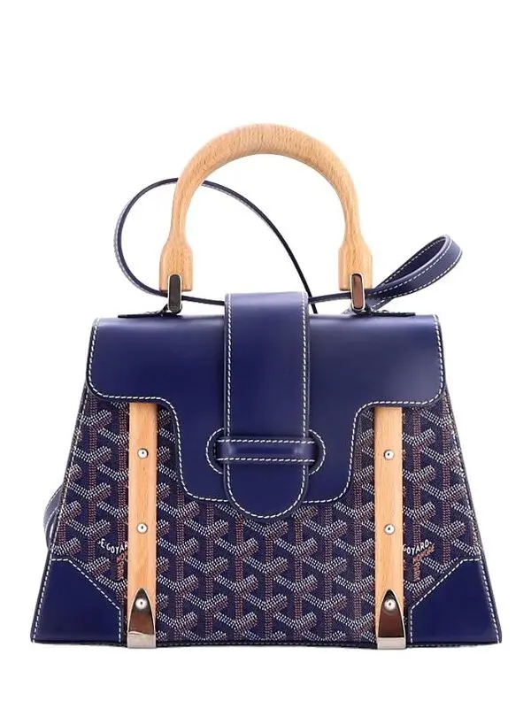 Goyard Pm Saigon Top Handle Bag Coated Canvas With Leather - Blue