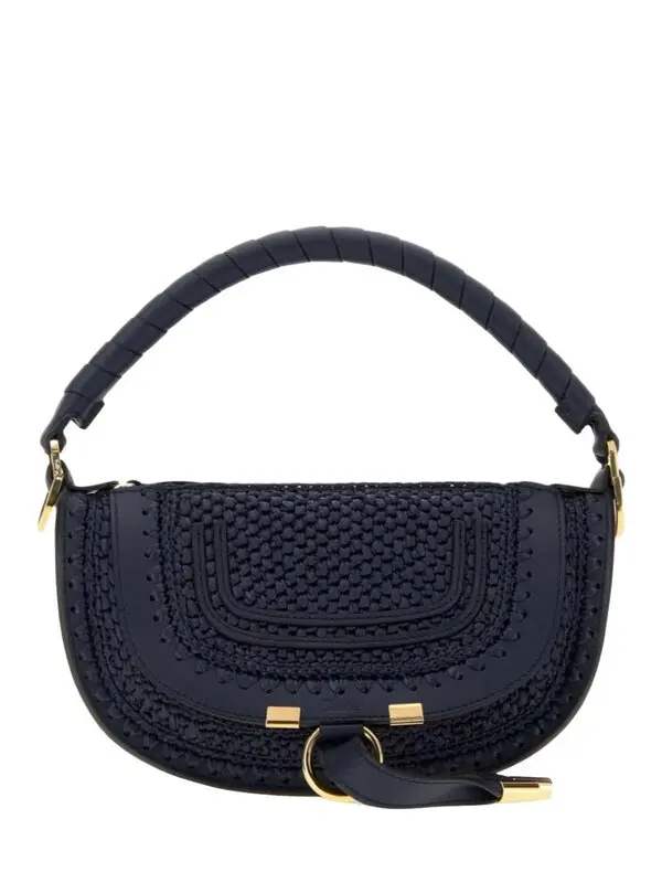 Chloé Marcie Mini Raffia Shoulder Bag - Navy Blue