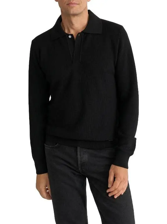Eton Merino Wool Long Sleeve Polo Shirt - Black