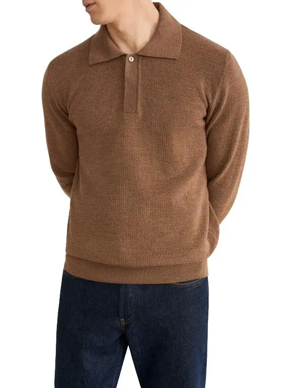 Eton Merino Wool Long Sleeve Polo Shirt - Medium Brown