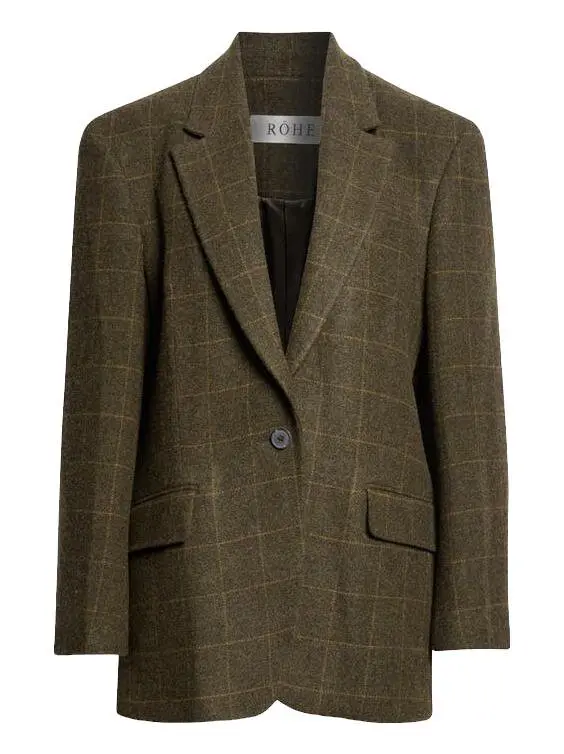 RÓHE Oversize Check Wool Jacket - Moss Check