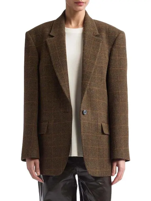 RÓHE Oversize Check Wool Jacket - Moss Check