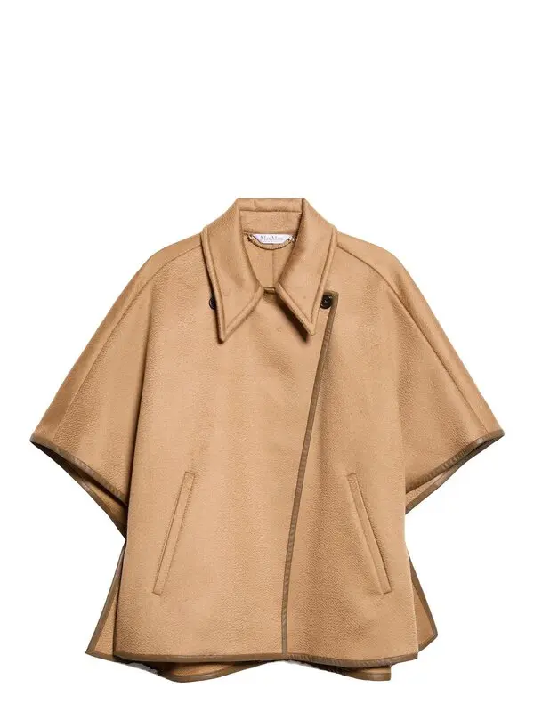 Max Mara Leather Trim Cashmere Cape - Camel