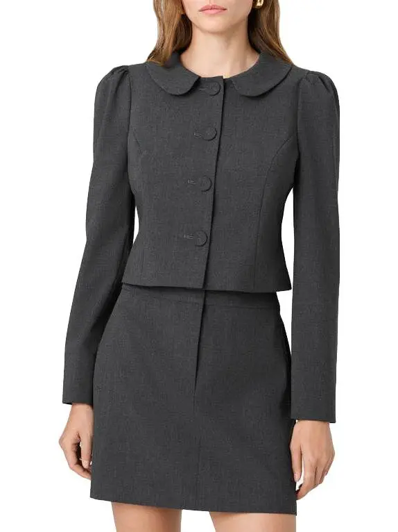 French Connection Tavi Crosshatch Suiting Peter Pan Collar Top - Graphite
