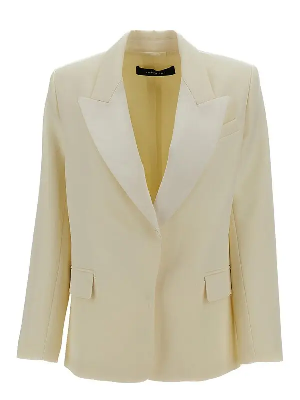 Federica Tosi Blazer Monopetto Cady Rever Di Raso Smoking - Bianco