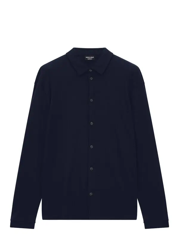 Giorgio Armani Shirt Cashmere Interlock Jersey Regular Fit - Navy Blue