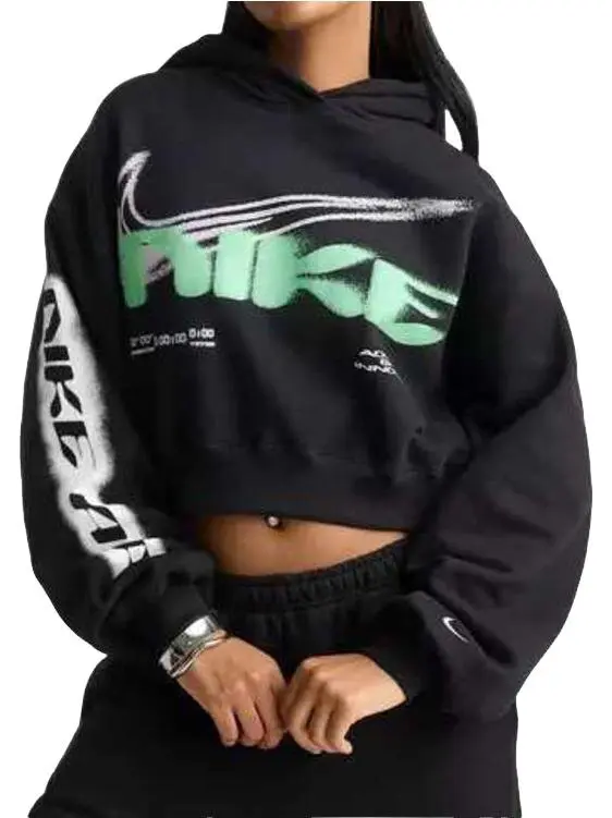 Nike Studio Fleece Medium Weight Cropped Oversized Hoodie 'total Black Sail - Total Black/sail