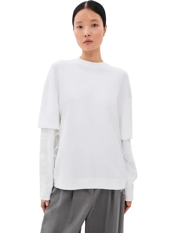 DARKPARK Troy Double Sleeve Feather Tee - White