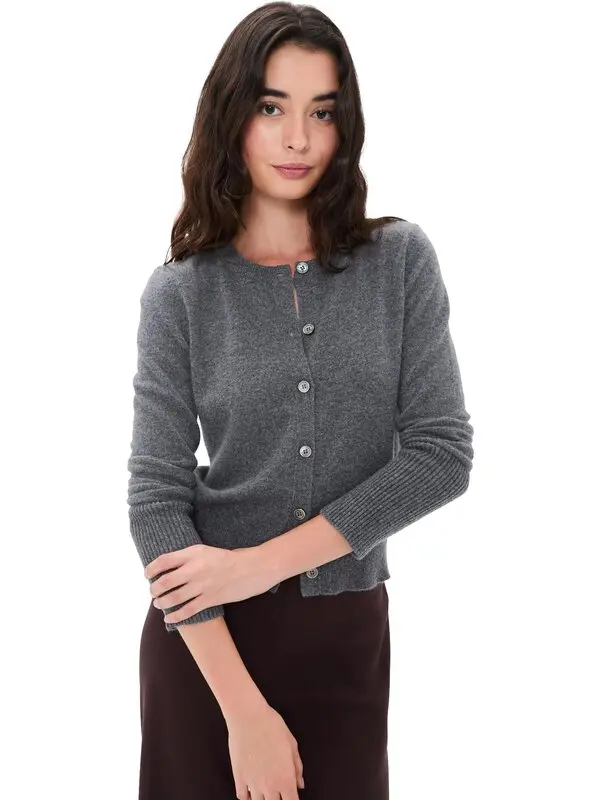 LA LIGNE Solid Lean Lines Cashmere Cardigan - Grey