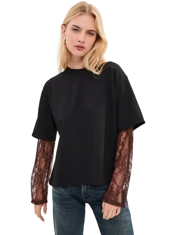 LE BOP Lucy Double Lace Tee - Black/brown