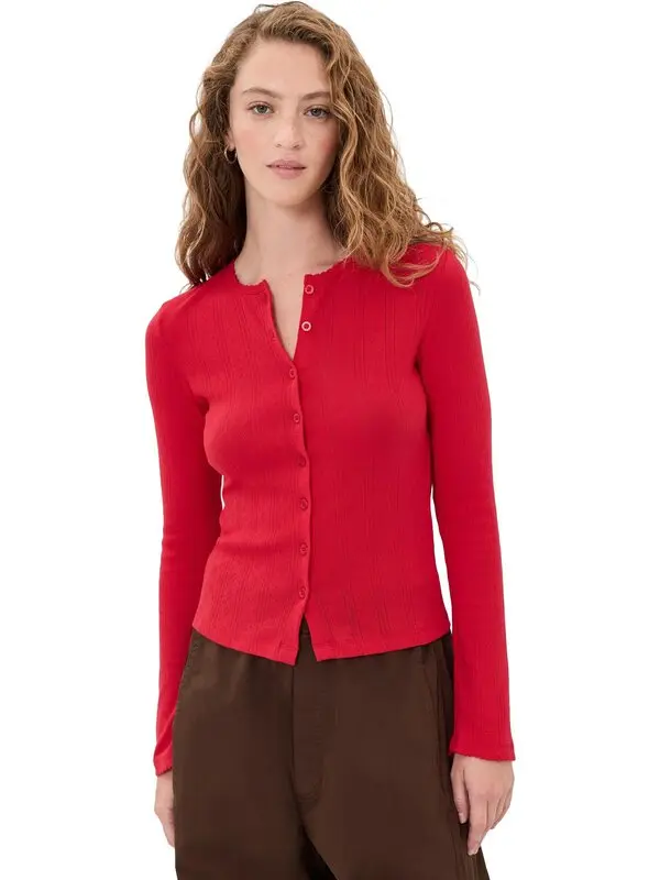 DAZE Stargazer Pointelle Cardigan - Cherry Bomb