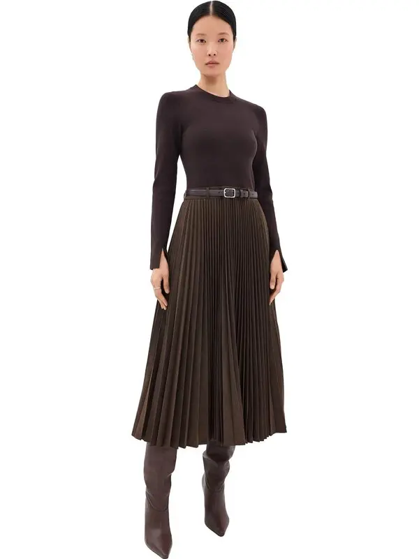 Simkhai Trista Long Sleeve Midi Dress - Dark Chocolate Multi