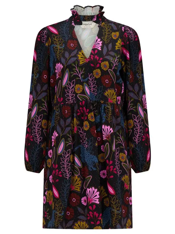 SUGARHILL BRIGHTON Indi Short Smock Dress Jungle - Black