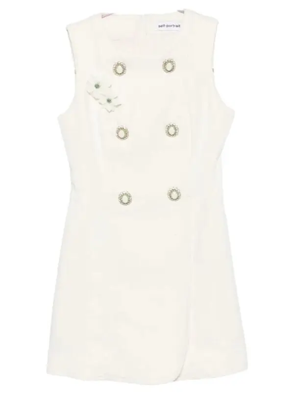 SELF-PORTRAIT Double-breasted Denim Mini Dress - Beige