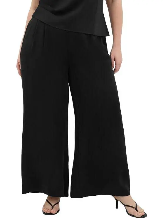 City Chic Jett Pleated Wide Leg Pants - Black