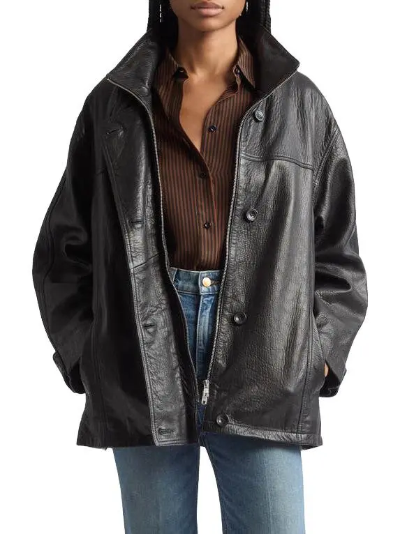 JAMIE HALLER Minimal Leather Anorak Jacket - Black