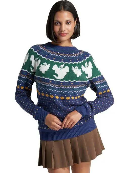 MODCLOTH Happy Hauntings Fair Isle Halloween Sweater - Blue Ghost