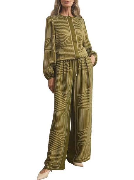 Mint Velvet Satin Printed Wide Trousers - Green