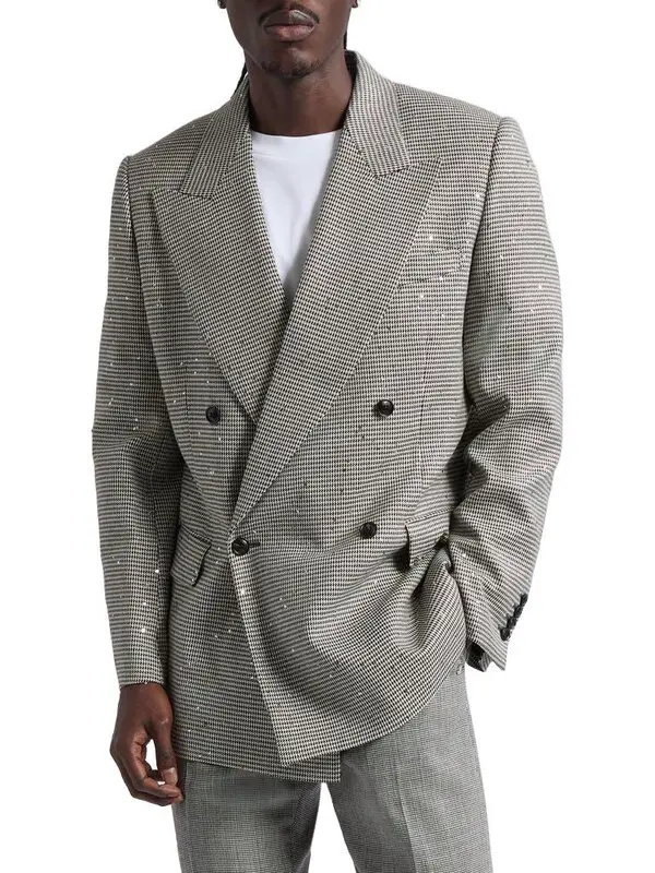 Amiri Sequin Houndstooth Double Breasted Sport Coat - Black
