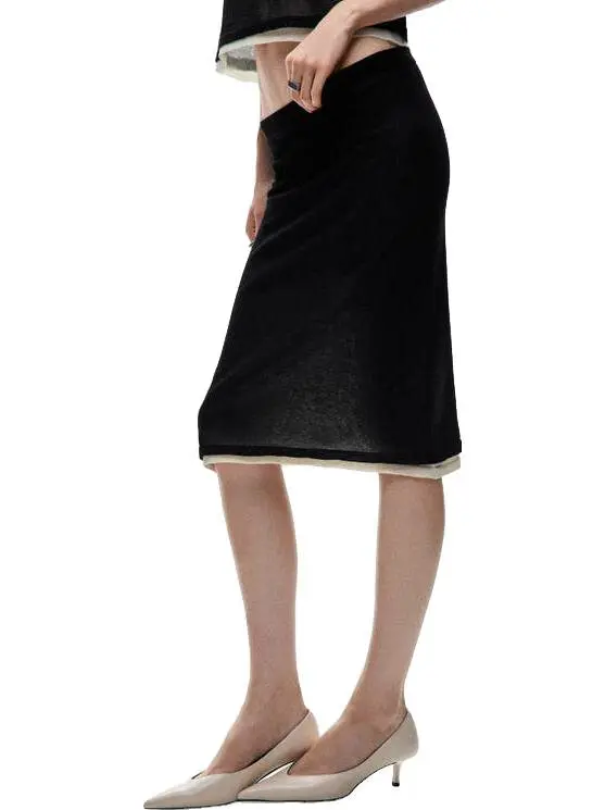Mango Colorblock Knit Midi Skirt - Black