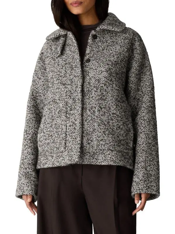 Eileen Fisher Marled Wool Blend Classic Collar Coat - Coffee