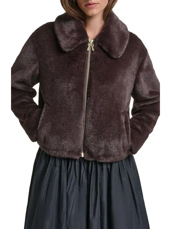 Karl Lagerfeld Paris Bow Puller Faux Fur Jacket - Java