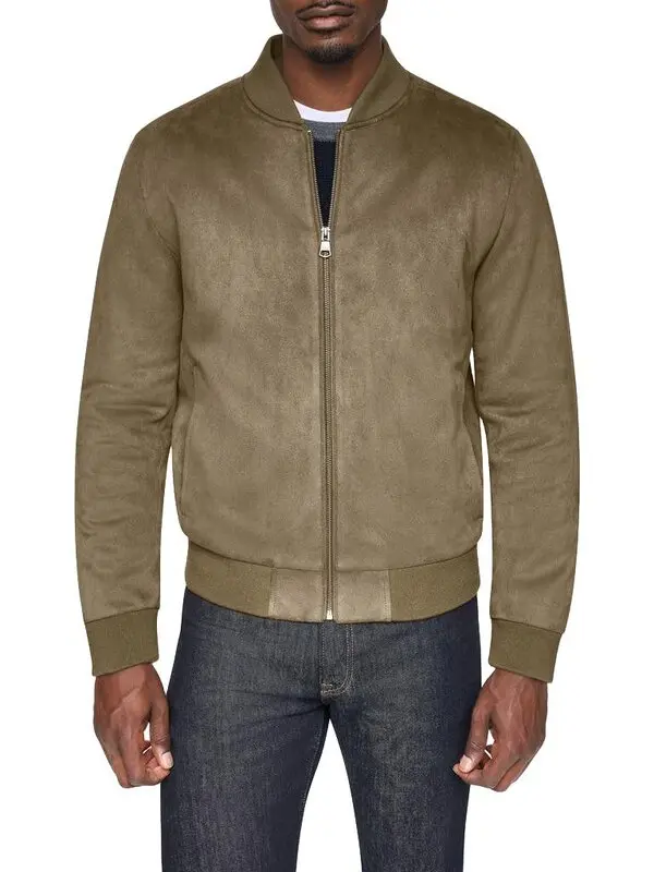 Dkny Faux Suede Bomber Jacket - Olive