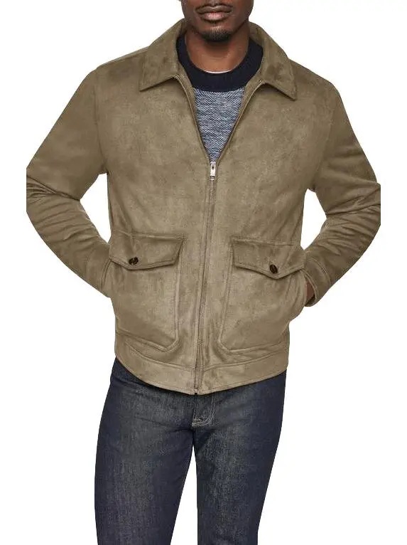 Dkny Faux Suede Trucker Jacket - Olive