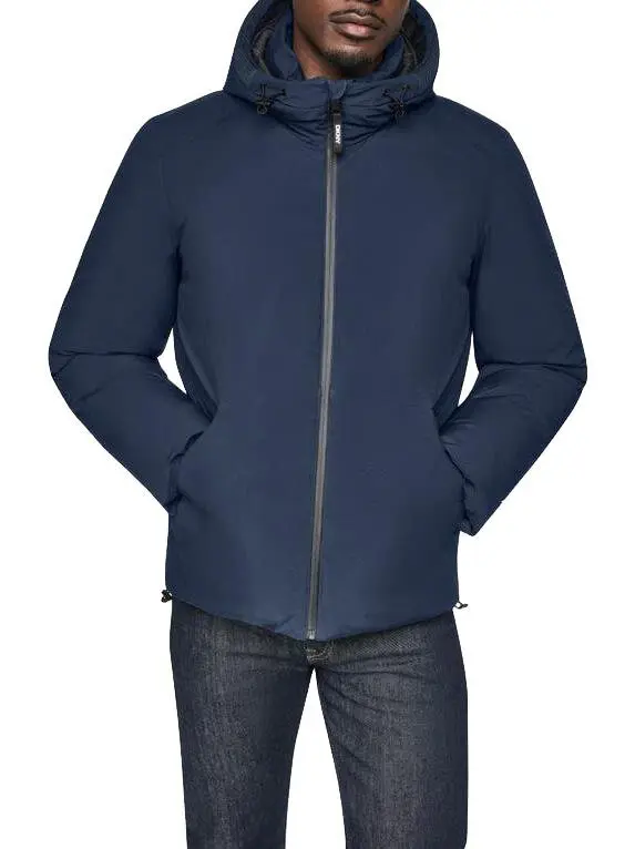 Dkny Stretch Hooded Puffer Jacket - Navy