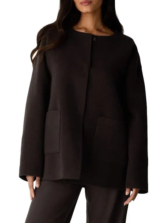 Eileen Fisher Round Neck Wool Short Coat - Coffee