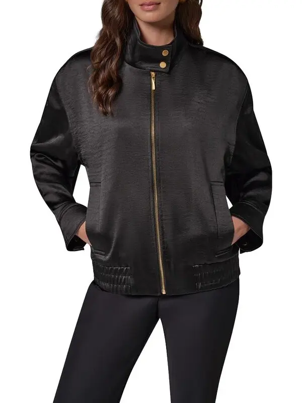 Donna Karan New York Satin Zip Front Jacket - Black