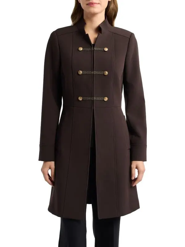 TAHARI ASL Military Double Breasted Coat - Espresso