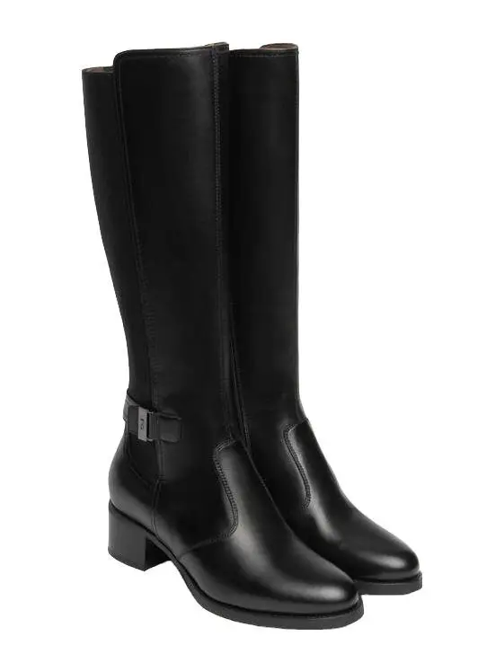 NEROGIARDINI Block Heel Leather Knee High Boot - Black
