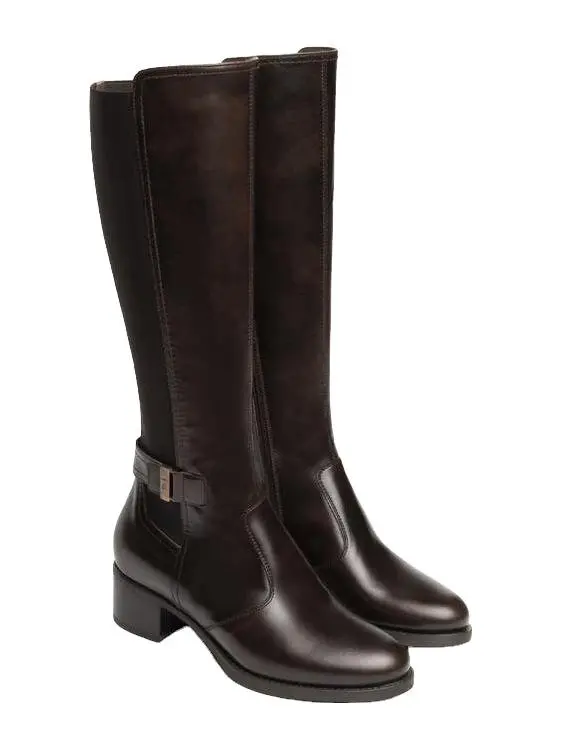 NEROGIARDINI Block Heel Leather Boot - Chocolate