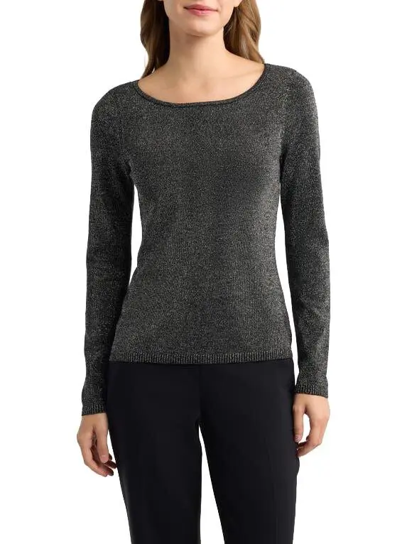 TAHARI ASL Metallic Boat Neck Sweater - Black