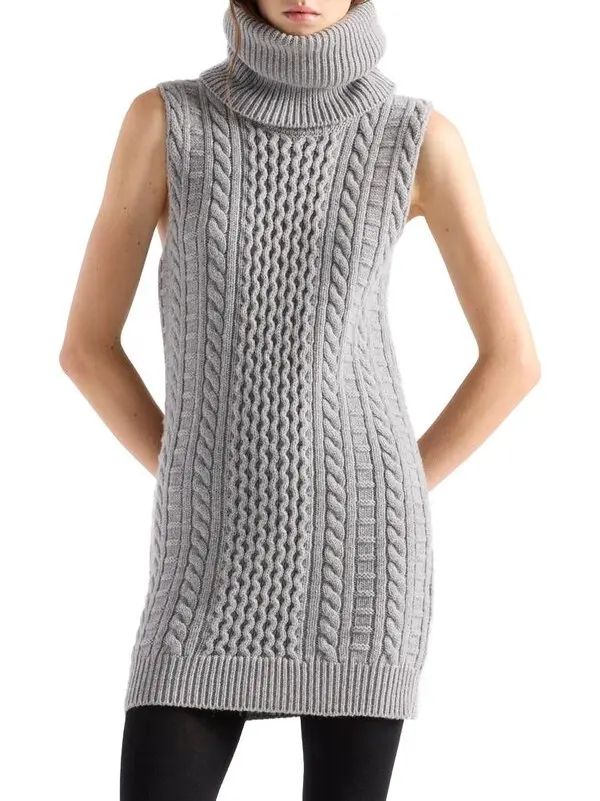 7 For All Mankind Cowl Neck Cable Vest - Wool Slate