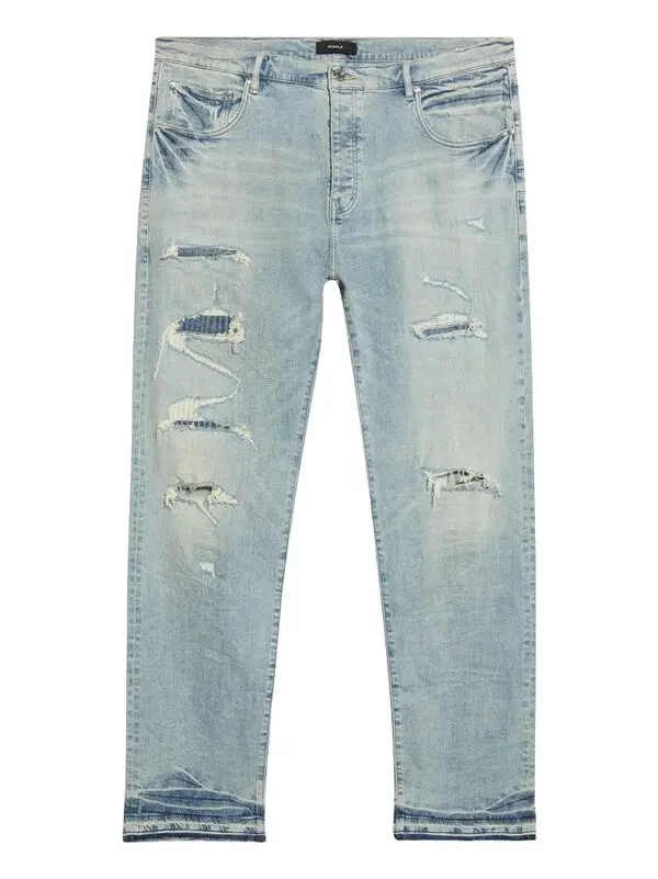 PURPLE BRAND P005 Distressed Straight Leg Jeans - Light Indigo