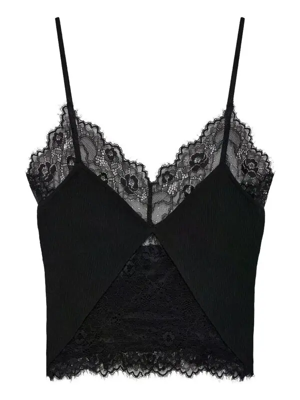 ANINE BING Tina Lace-trim Tank Top - Black
